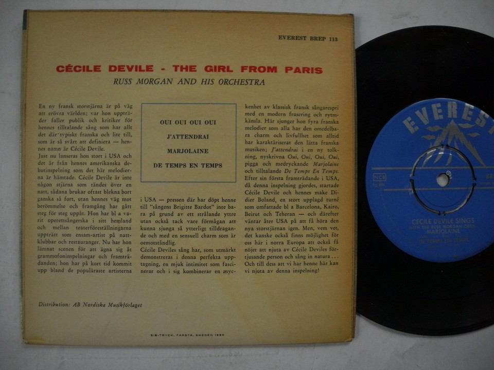 CECILE DEVILE The Girl From Paris EP Oui Oui Oui Oui +3 45 7" 1960 Sweden VG(+) | eBay