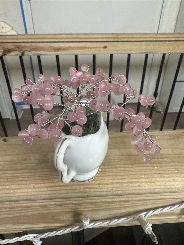 Tea Cup Wire Tree With Pink Beads | eBay