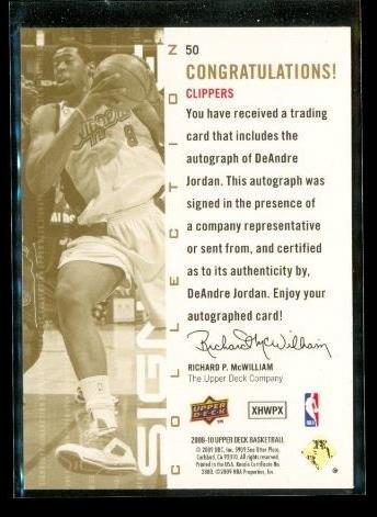 2009-10 Upper Deck Signature Collection DeAndre Jordan #50 Autograph ...
