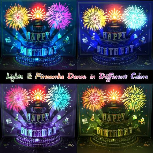 UPGRADED 3D Pop Up Firework Birthday Cards, Musical & LED Lights ...