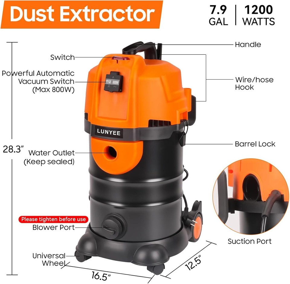 LUNYEE Dust Extractor For Woodworking 7.9GAL For CNC Machine Dust ...