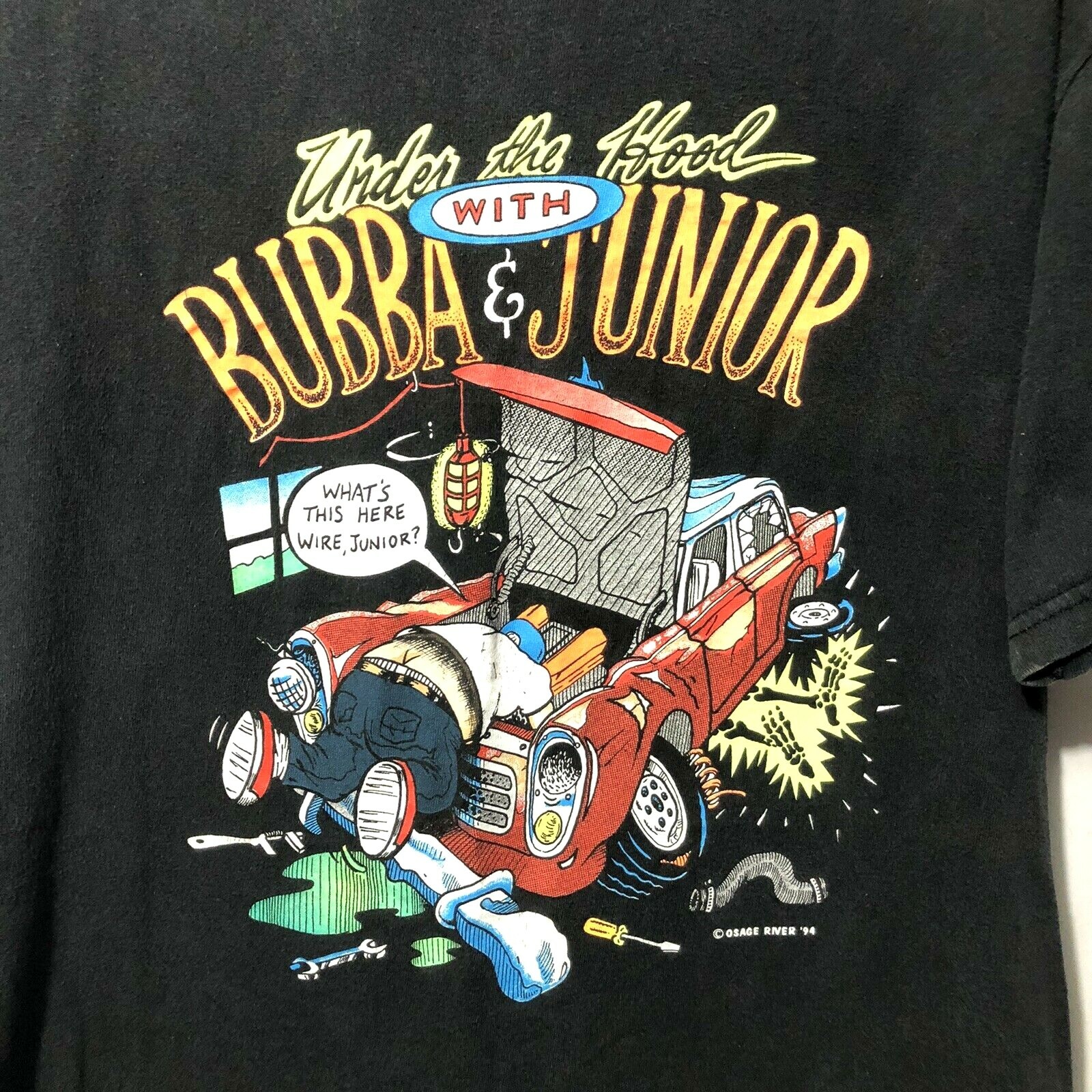 VTG OSAGE RIVER Under The Hood With Bubba & Junior Cartoon Shirt Size L ...