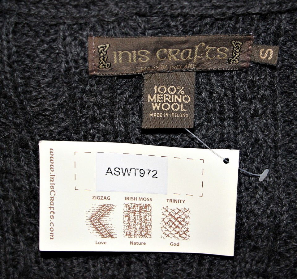 INIS CRAFTS IRISH 100% MERINO WOOL HIGH NECK KNITTED SWEATER COAT in ...