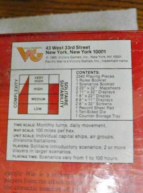 VG Victory Games : PACIFIC WAR game - War Against Japan 1941-45 (SEALED ...