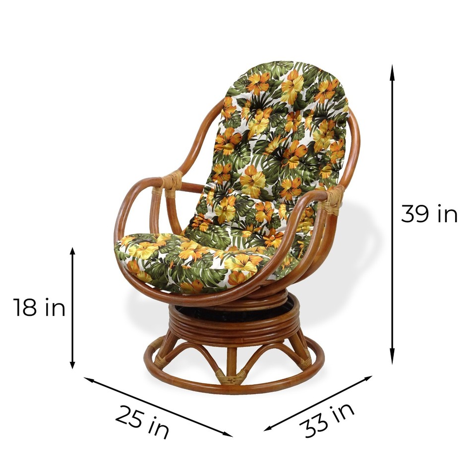 Bali Swivel Rocking Chair Rattan Wicker Handmade with Floral Cushion ...