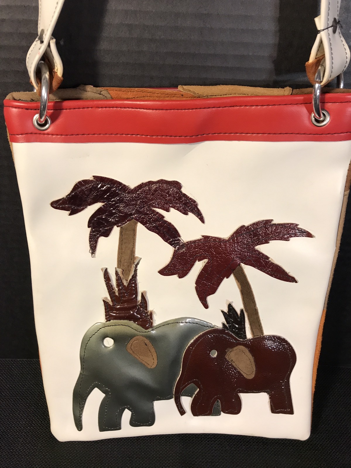 Suede Leather Palm Tree Elephant Purse Handbag Tote S… - Gem