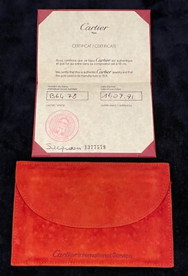 VINTAGE CARTIER JEWELRY WATCH CERTIFICATE OF AUTHENTICITY & RED LEATHER ...