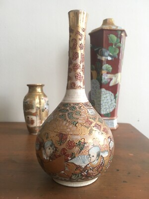 Antique Japanese Satsuma Gallbladder Vase Meiji - Pottery Japan | eBay