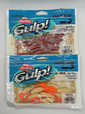 Berkley Gulp 4" Swimming Mullet Glow Orange Red Scented Softplastic ...