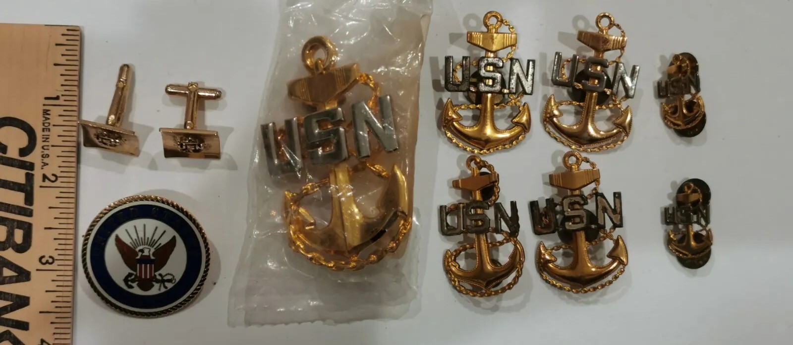 US NAVY hat lapel PIN USN ANCHOR 1/20 10K Petty officer cufflink eagle ...