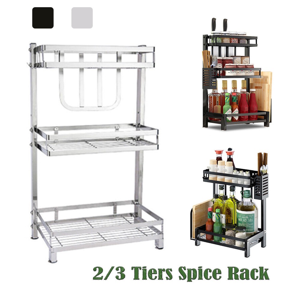 2 Tiers Stainless Steel Spice Rack Organizer Storage Kitchen Countertop ...