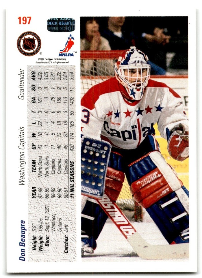 1991-92 Upper Deck Don Beaupre Washington Capitals #197 | eBay