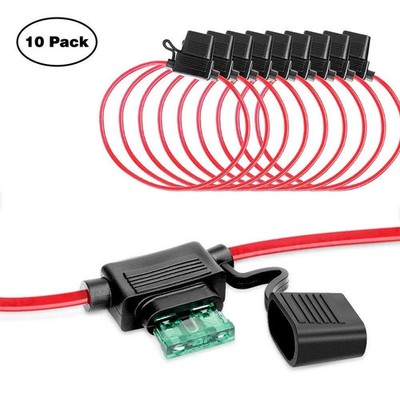 10 Pack 14 Gauge In-line ATC/ATO Fuse Holder 30 AMP Blade Fuse Cover ...