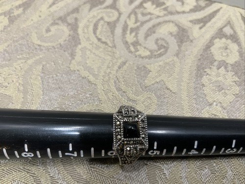 Sterling Silver JUDITH JACK Art Deco Onyx & Marcasite Cocktail Ring ...