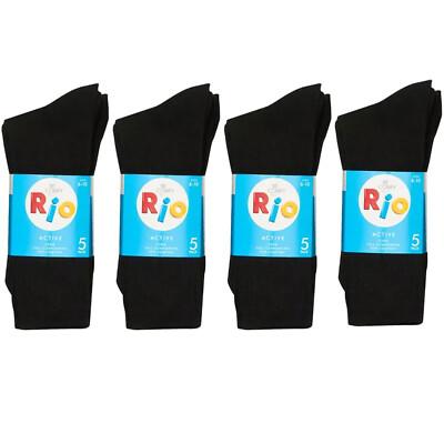 20 Pair Rio Active Crew Cotton Mens Cushion Sports Black Comfy Socks ...