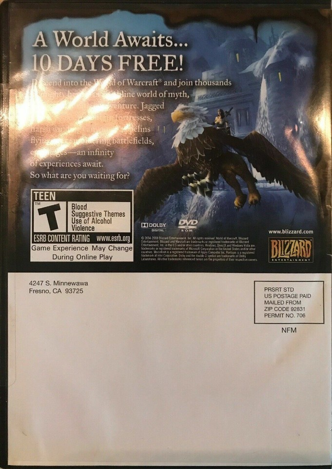 World of Warcraft 10-Day Trial Edition DVD-ROM Direct Mail Blizzard ...