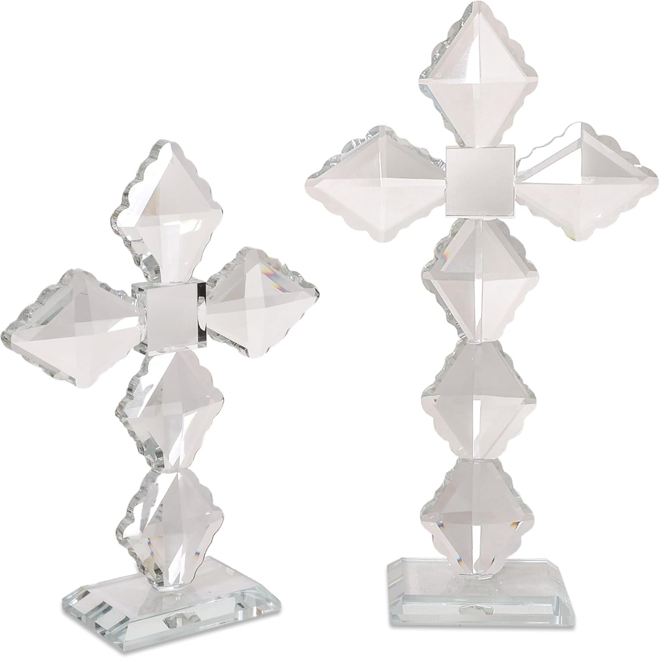 Crystal Standing Cross Figurine, Handmade Glass Religious Decor Holy ...