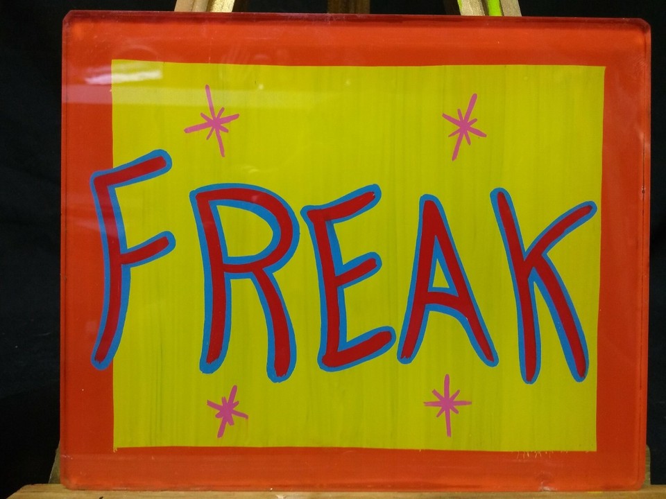 HAND PAINTED GLASS CIRCUS SIDESHOW SIGN,MAN CAVE,ODDITY,CURIO,WEIRD,ODD ...