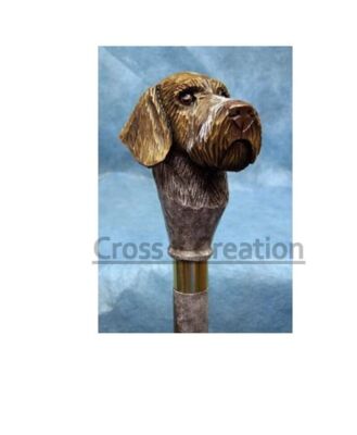 German Wirehaired Pointer Dog Head Handle Carved Wooden Walking Stick ...