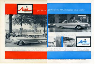 1960 Avis Rent-a-Car PRINT AD 1961 Ford Fairlane Sedan & Station Wagon ...