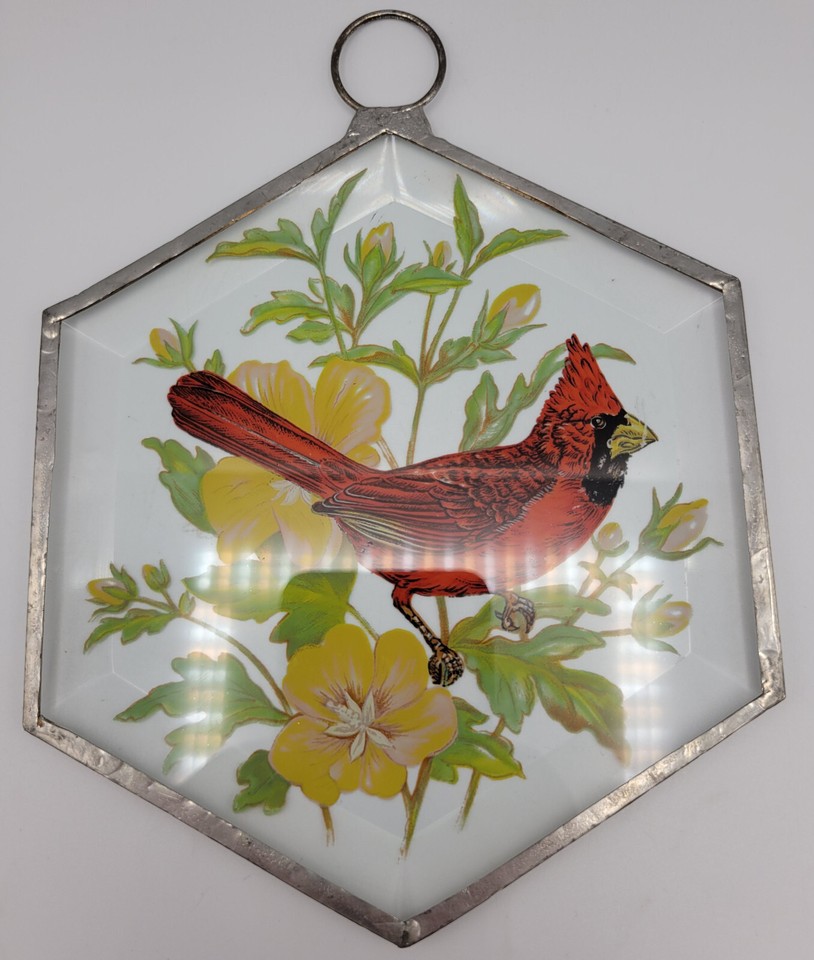 Vintage Cardinal Bird Suncatchers Beveled Glass Bird & Flowers Cute | eBay