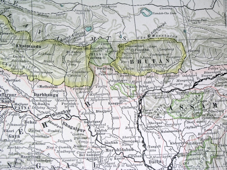 1897 ANTIQUE DATED MAP OF NORTHERN INDIA PUNJAB KASHMIR RAJPUTANA NEPAL ...