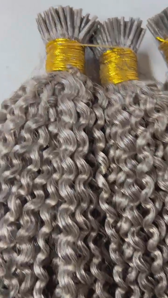 Invisible Grey Hair Curly I Tip Micro Bead Keratin 100% Human Hair ...