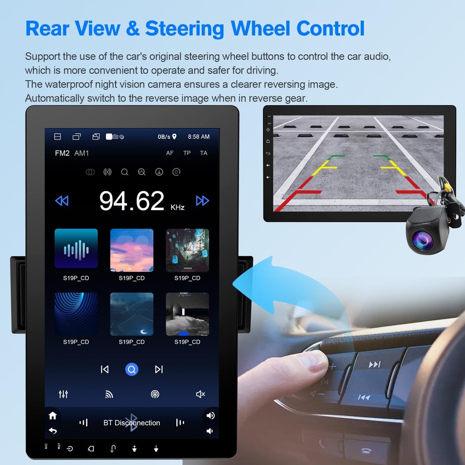 10.1" Rotatable Touch Screen Car Stereo Single Din - Android 13 ...
