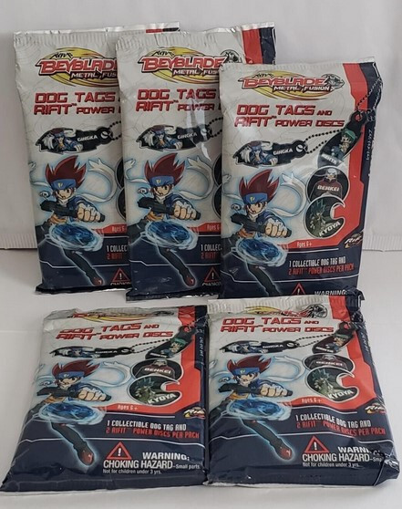 Beyblade Metal Fusion Dog Tag & Rifit Power Discs - Set of 5 Sealed ...