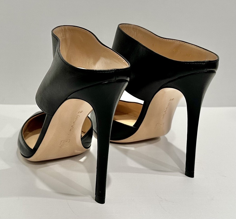 GIANVITO ROSSI Black Leather Banded Strap Pointed Toe Mules Heels 39 | eBay