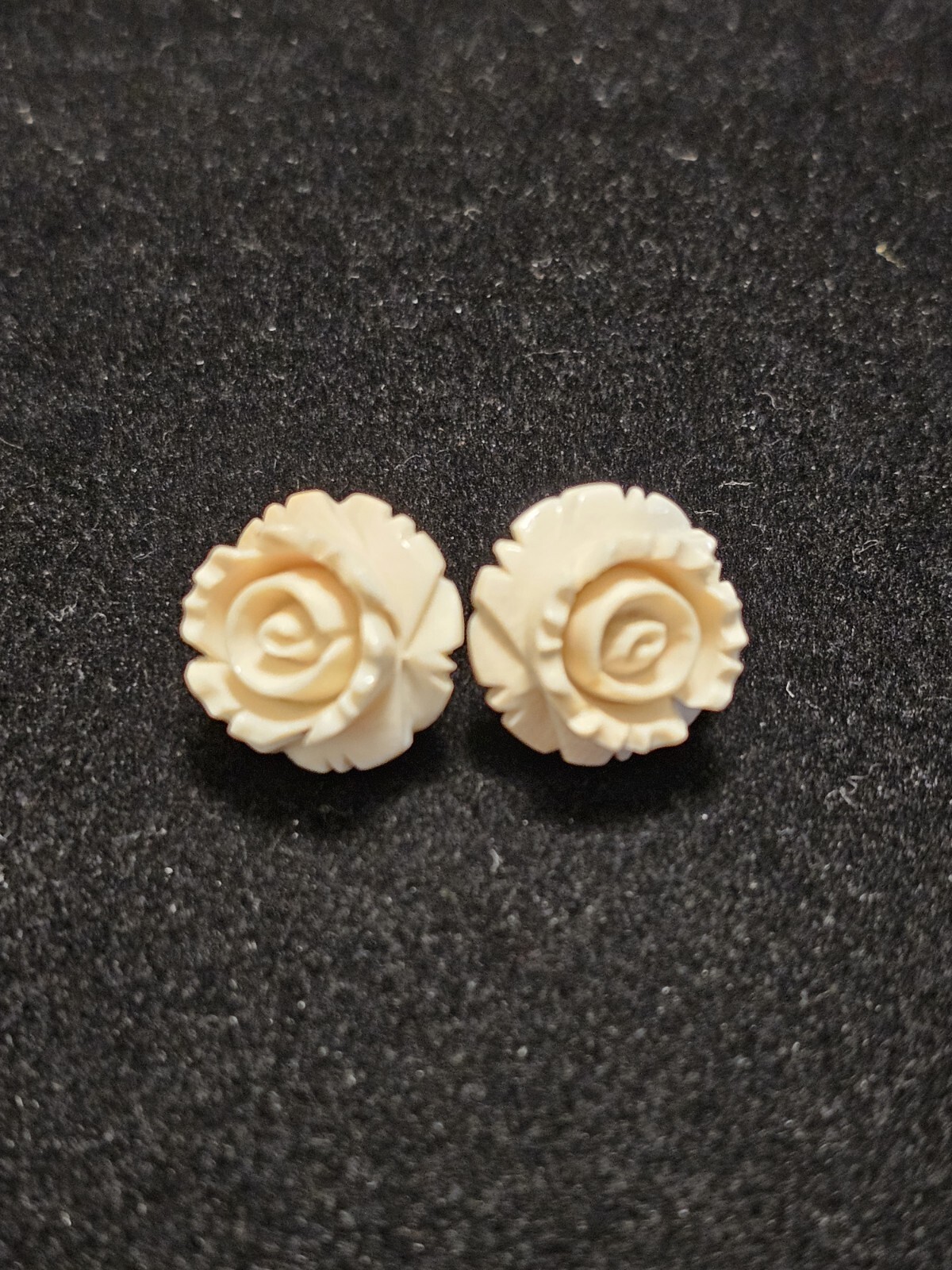 Vintage Faux Ivory AVON Rose Flower Earrings - Gem