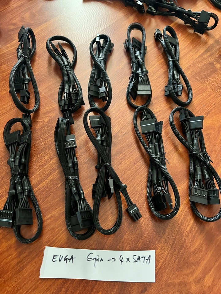 LOT 40 Pcs eVGA Supernova 6 pin to 4x SATA DRIVER POWER cable ...