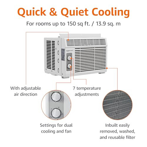 Window Air Conditioner, 5000 BTU, Cools up to 150 Sq. Ft., White AC ...