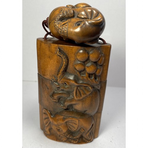 Inro, boxwood, elephant, delicately carved with yellow willow | eBay
