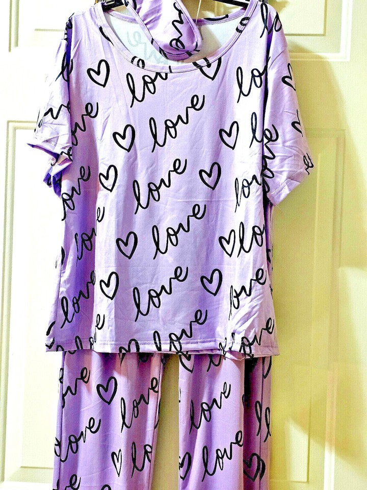 Women’s Purple Heart Love Loungewear Pajama Poly Set M-XL | eBay