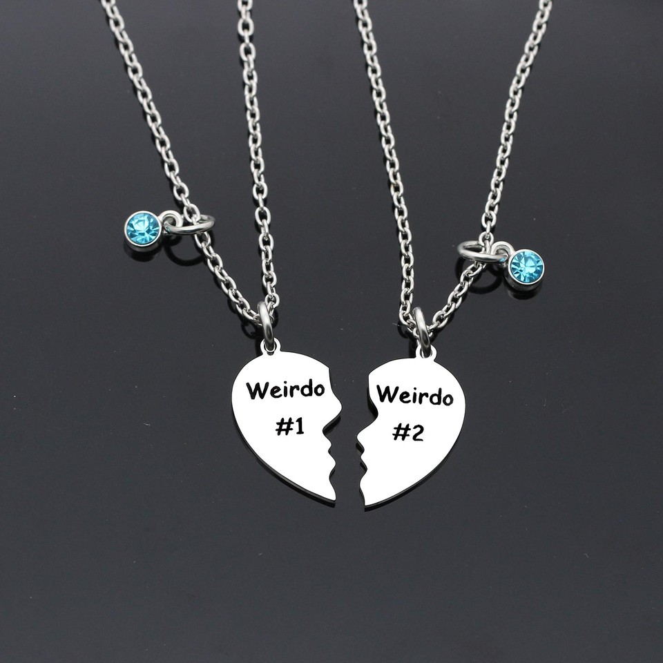Friendship Gifts Weirdo 1 & Weirdo 2 Two Split Heart Pendant Necklace ...