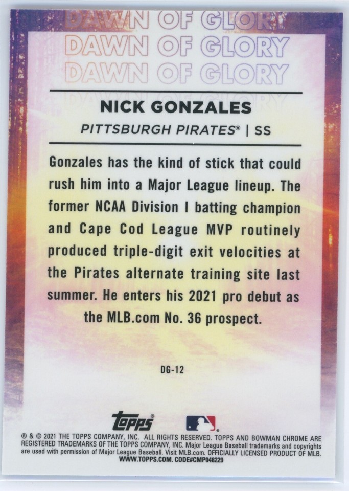 NICK GONZALES 2021 BOWMAN CHROME MEGA BOX DAWN OF GLORY #DG-12 QTY | eBay