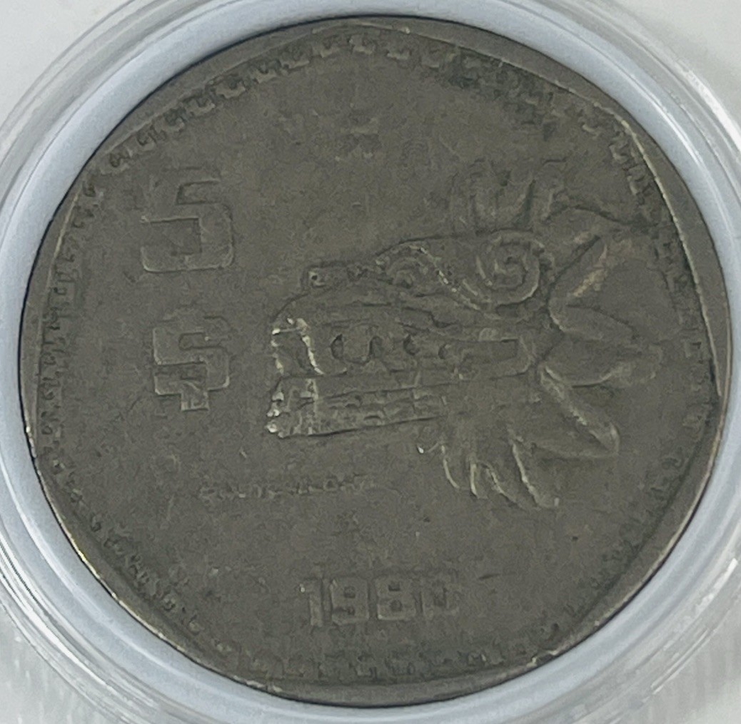 1980 Mexico 5 Pesos Coin Estados Unidos Mexicanos Quetzalcoatl Snake ...