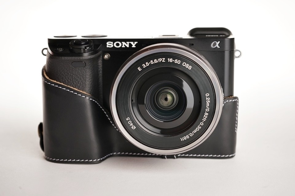 Genuine real Leather Half Camera Case bag for Sony A6000 Bottom Opening ...