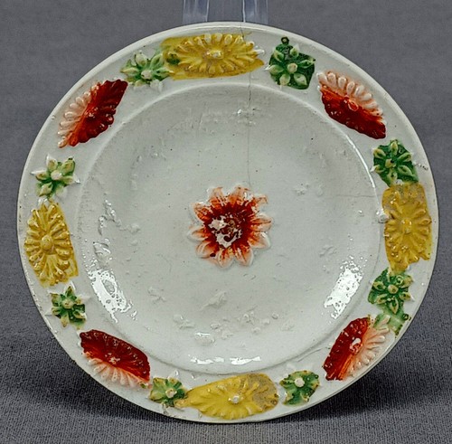 British Pearlware Hand Enamelled Red Orange & Yellow Molded Floral ...