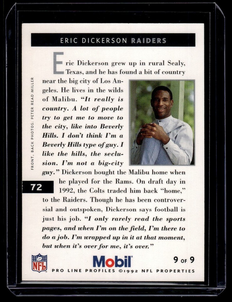 1992 Pro Line Profiles Eric Dickerson Oakland Raiders #72 | eBay
