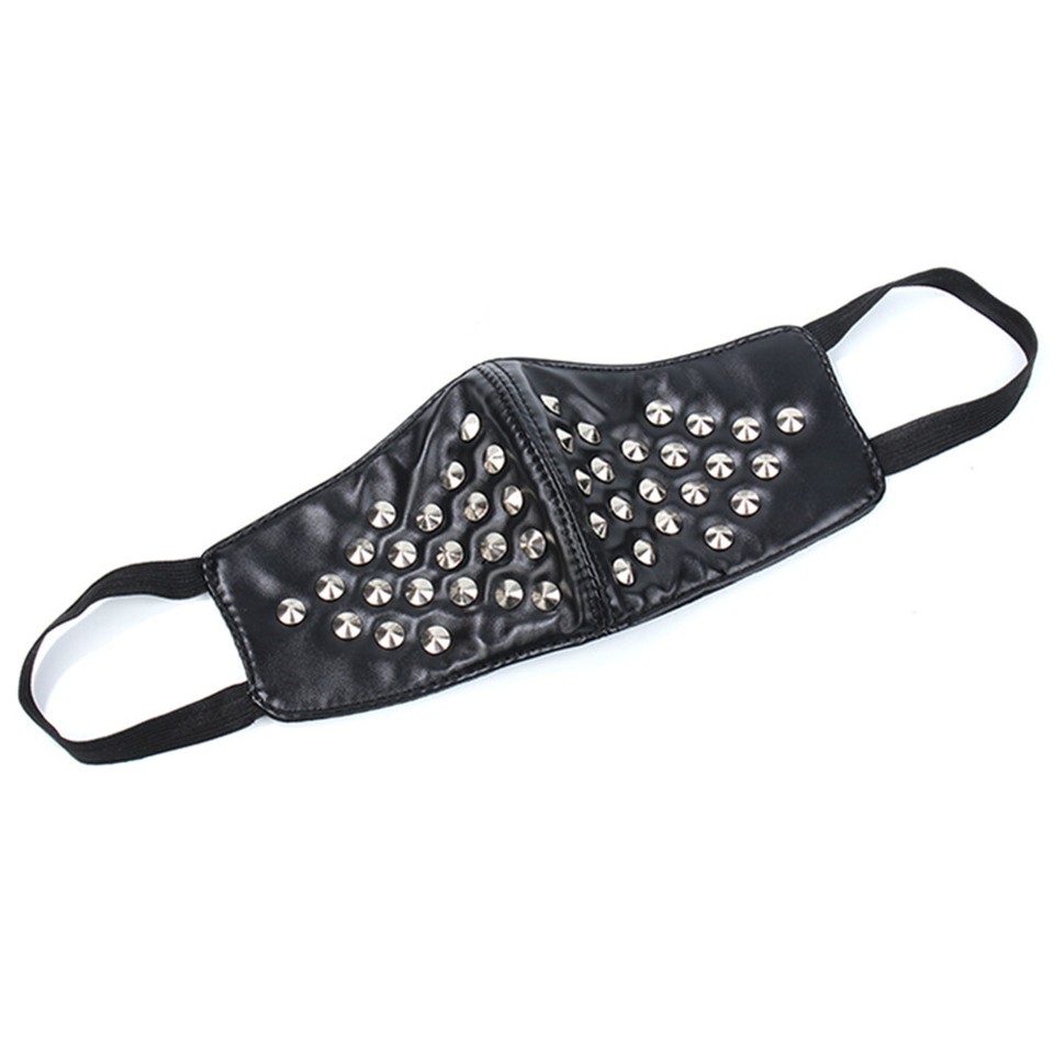 Men's Punk Leather Studded Half Face Mouth Mask Outdoors Cycling Biker ...