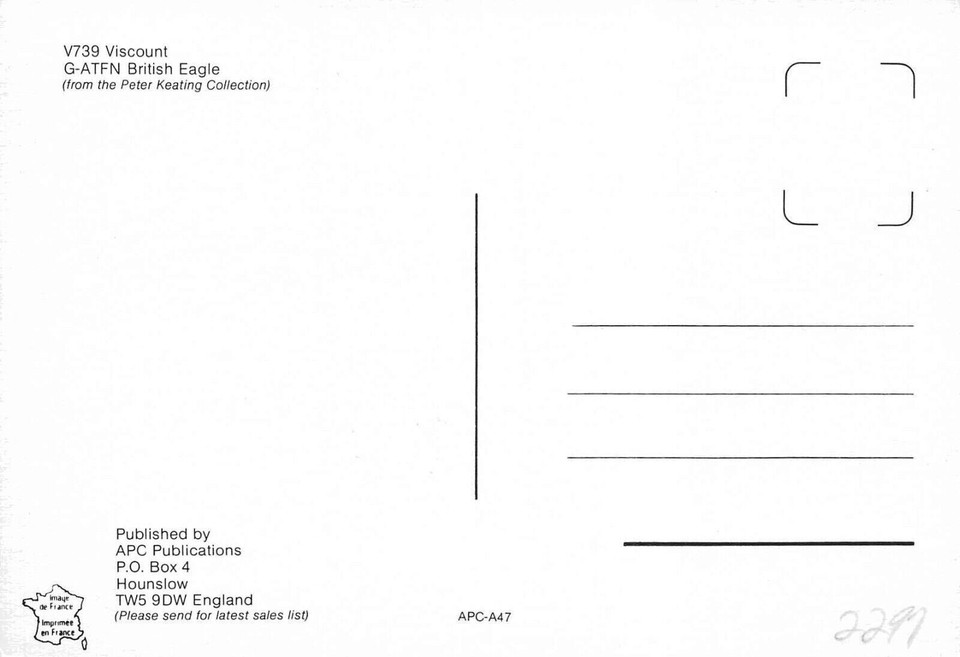 Airline Postcards British Eagle Airlines Viscount V739 G-ATFN | eBay