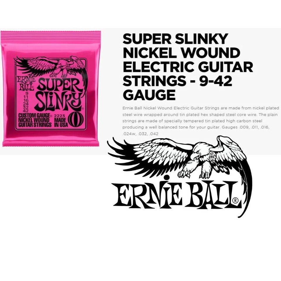 12 SETS Ernie Ball Electric Guitar Strings SUPER Slinky 9-42 Nickel ...