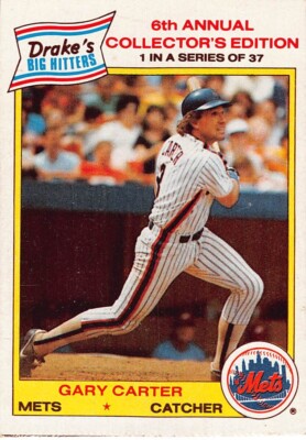 1986 Drake's Big Hitters Baseball Gary Carter #1 EX+(Hand Cut) NEW YORK ...