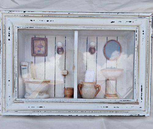 Rustic White Wooden Bathroom Shadow Box - Wall Art - Home Decor | eBay