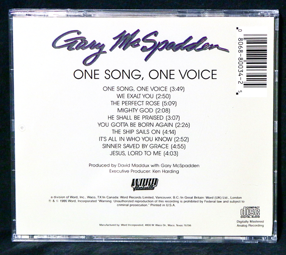 GARY MCSPADDEN One Song, One Voice 1986 CD OAK RIDGE BOYS GAITHER VOCAL ...