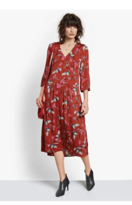 Hush Liv Botanical Midi Tea dress Size 12 Rust Red floral print ...