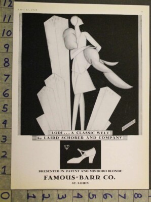 1928 BERNARDINE ART DECO FASHION FAMOUS-BARR SHOE LODI LAIRD SCHOBR AD ...