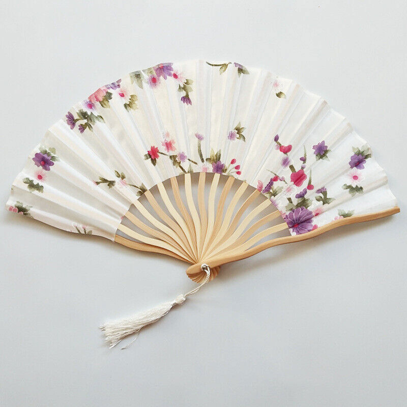 Hand Held Fans Chinese Style Peony Silk Bamboo Folding Fan Tassel ...